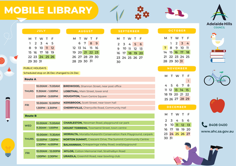 Mobile library timetable July - December (327KB PDF)